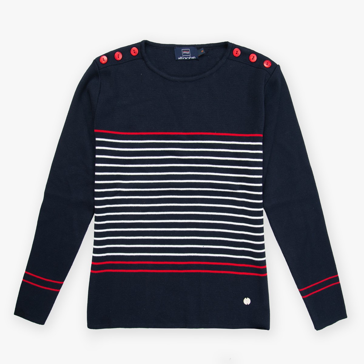Pull marin femme rayé bicolore en coton & acrylique PENZÉ - All'Océan