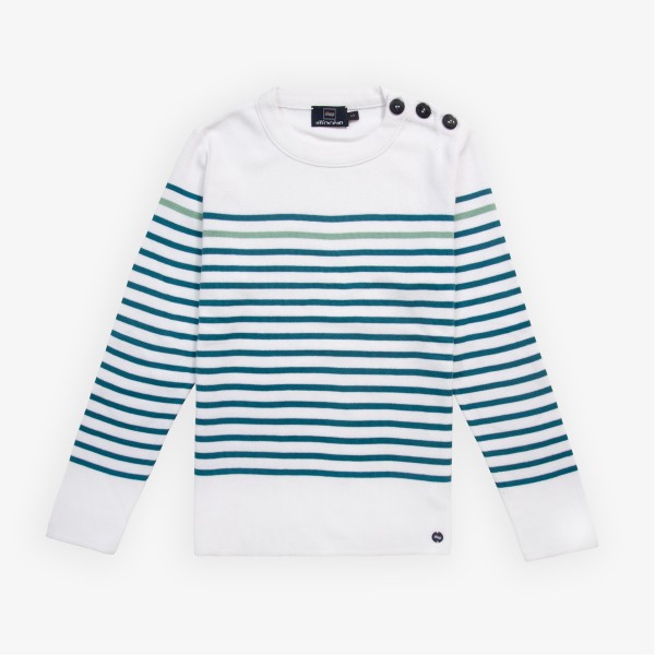 Pull marin femme avec coudières en coton et acrylique FRÉHEL - All'Océan