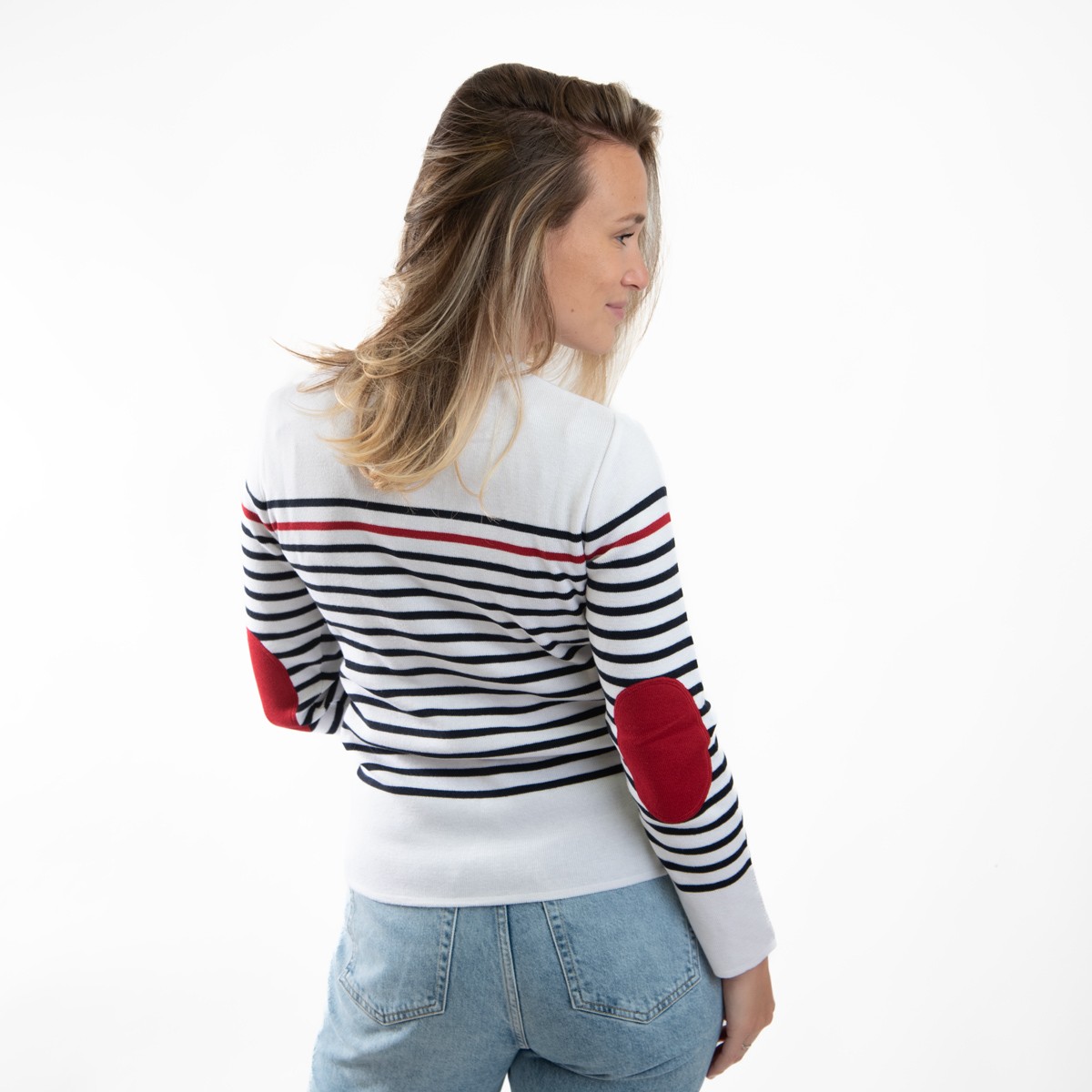 Women's sailor sweater with elbow patches in cotton and acrylic FRÉHEL ...