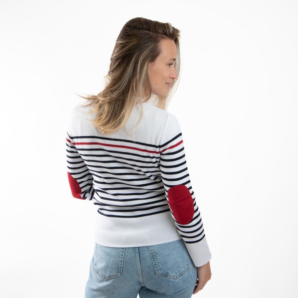 Pull marin femme avec coudières en coton et acrylique FRÉHEL - All'Océan