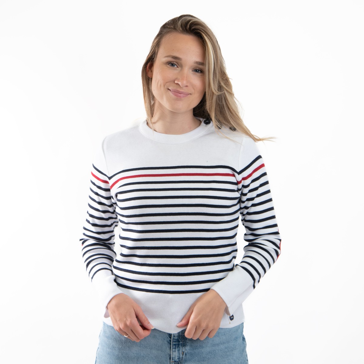 Women's sailor sweater with elbow patches in cotton and acrylic FRÉHEL ...